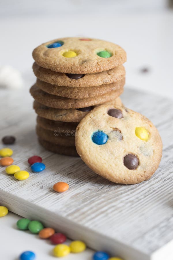 Homemade Cookies Decorated with Multi-colored Candy Drops Stock Photo ...