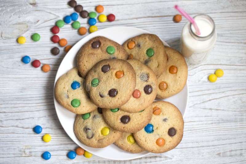 Homemade Cookies Decorated with Multi-colored Candy Drops Stock Photo ...
