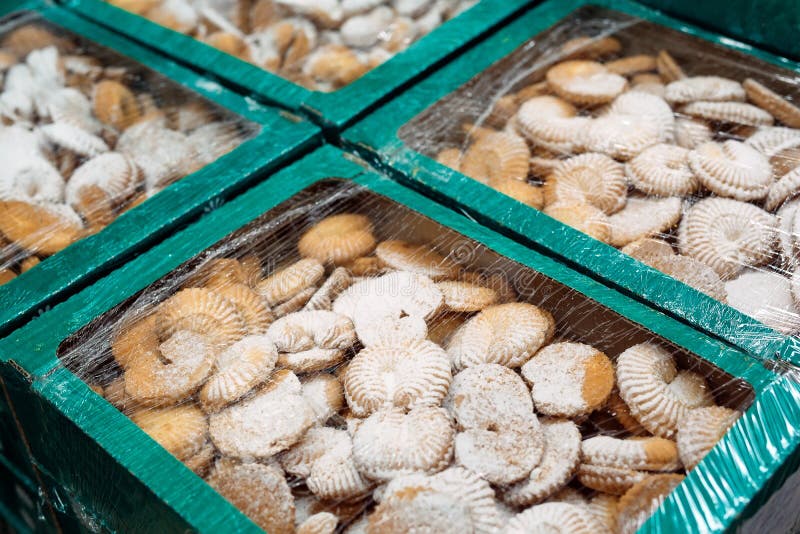 Shortbread Cookies with Powdered Sugar Packaged in a Boxes Stock Photo ...