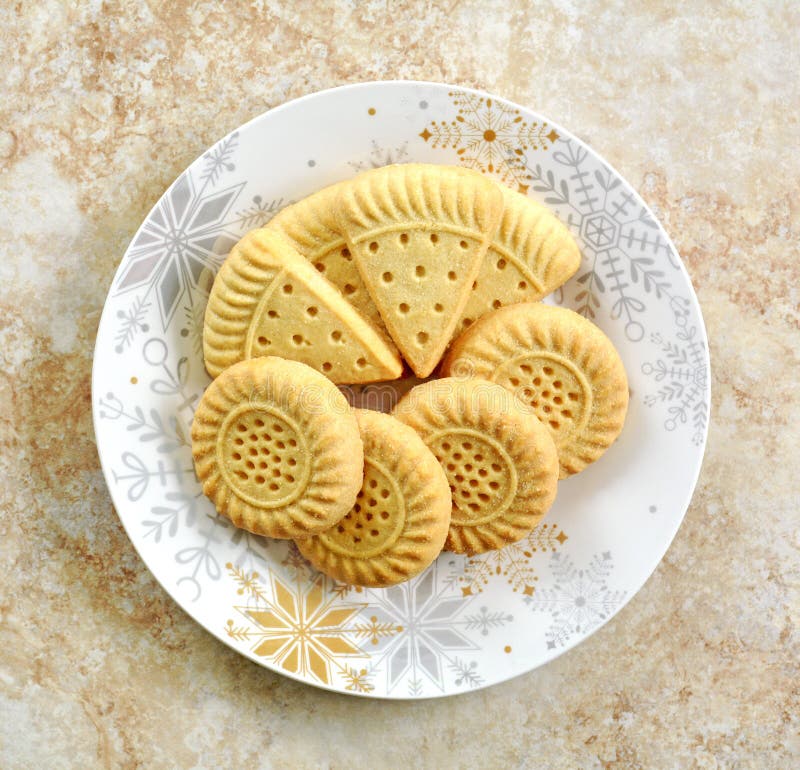 Shortbread on Decorative Plate Stock Photo - Image of slices, flat ...