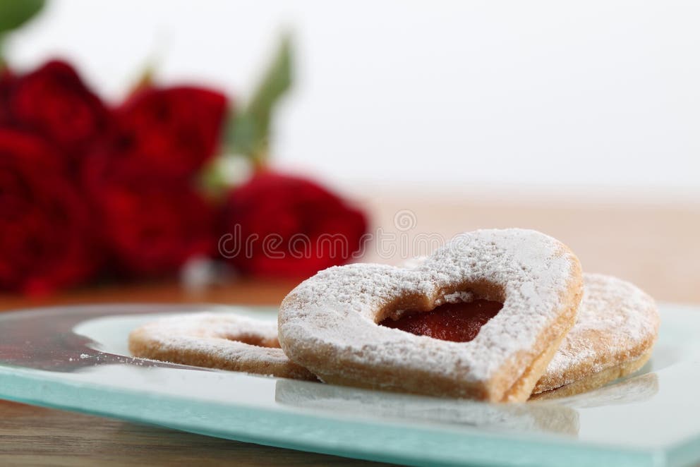 Shortbread Hearts and Roses Stock Image - Image of romance, bouquet ...