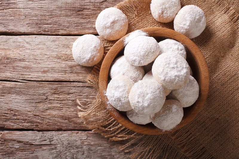 Shortbread Polvoron in a Wooden Bowl. Horizontal Top View Stock Photo ...