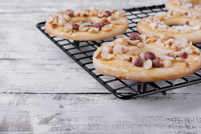 Shortbread Ring Cookies Topped with Nuts Stock Photo - Image of lattice ...