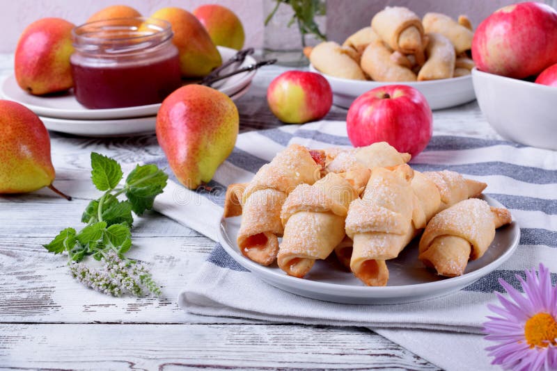 Shortbread Rolled Cookies with Apple and Pear Jam Stock Image - Image ...