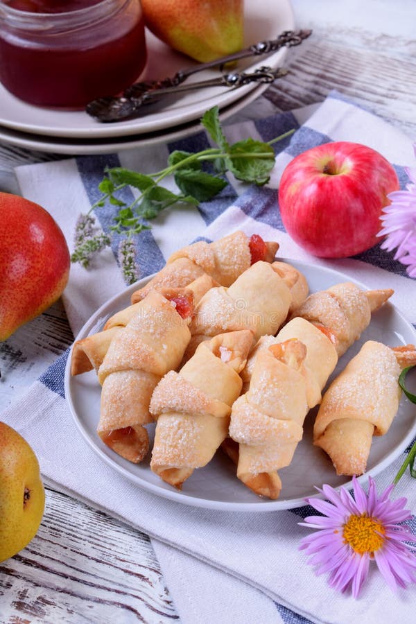 Shortbread Rolled Cookies with Apple and Pear Jam Stock Photo - Image ...