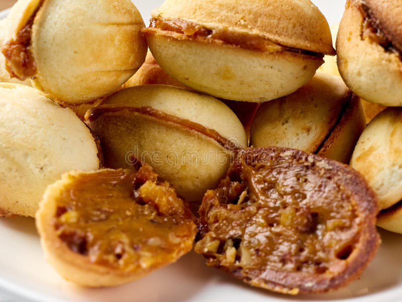 Shortbread Russian Walnut Shaped Cookies Oreshki with Caramel.Close-up ...