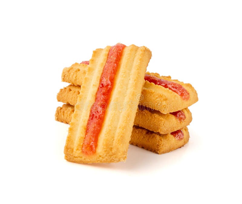 Shortbread Sticks with a Jam Strip Isolated, Biscuit Cookies with Fruit ...