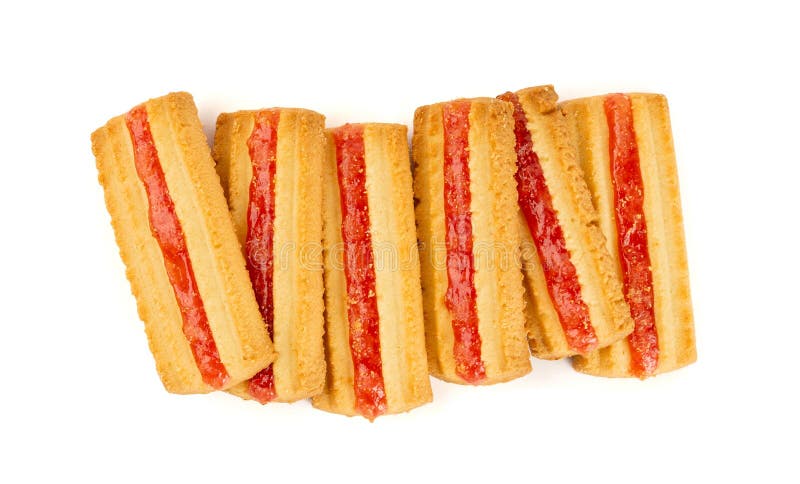 Shortbread Sticks with a Jam Strip Isolated, Biscuit Cookies with Fruit ...