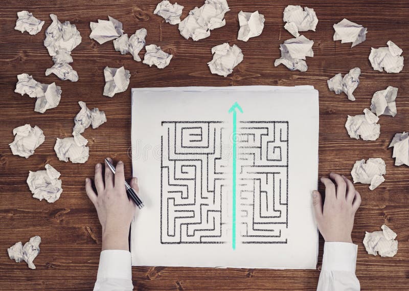 Shortcut Labyrinth of a Maze Drawn on Paper Stock Image - Image of ...
