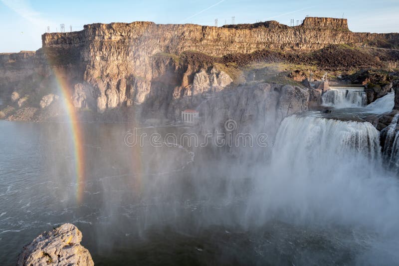Shoshone Falls and Power Station Rainbow in Spring Stock Photo - Image ...