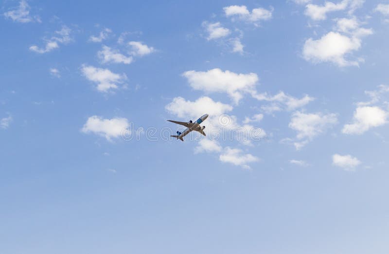 Shot of an Airplane on Blue Sky Background. Aviation Editorial Photo ...