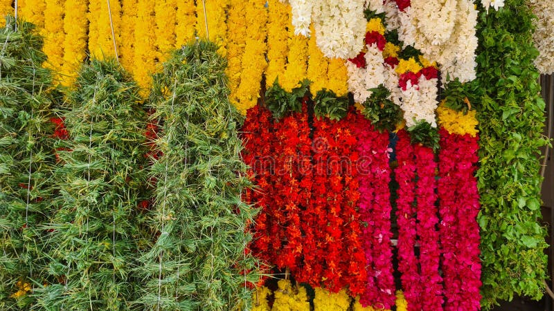 Shot of an Array of Different Flower Garlands Hanging in a Flower Shop ...