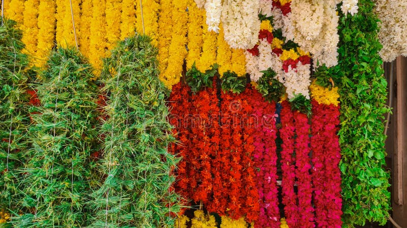 Shot of an Array of Different Flower Garlands Hanging in a Flower Shop ...