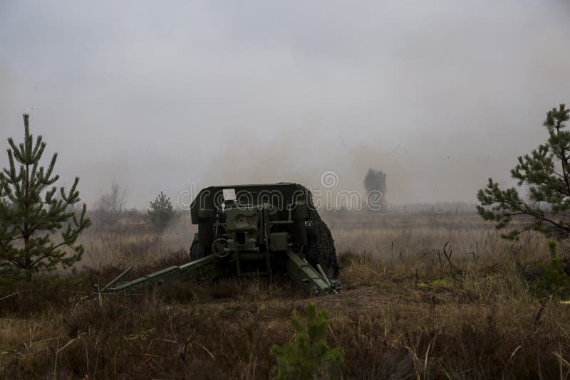 Shot of Artillery Fire with Flash Stock Image - Image of artillery ...
