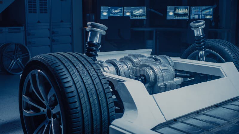 Shot of Automobile Concept: Authentic Electric Car Platform Chassis ...