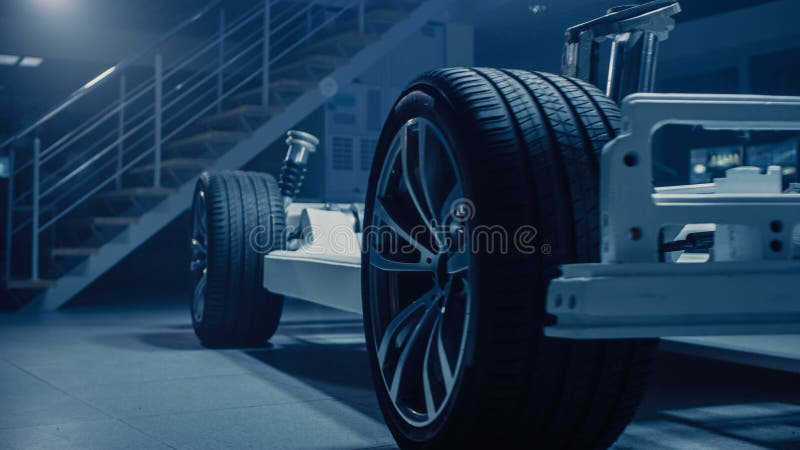 Shot of Automobile Concept: Authentic Electric Car Platform Chassis ...