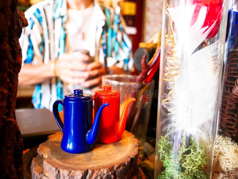 Cute Little Red and Blue Kettle Models Toys Editorial Image - Image of ...