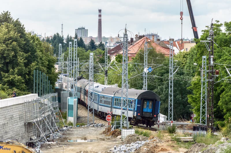 The Back of a Train Going Over Tracks Across Czech Republic Editorial ...