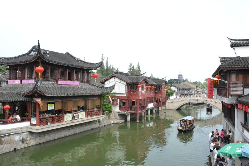 Shot of Beautiful Landscape & Ancient Building beside Canal & River in ...