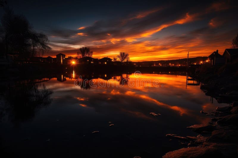 Shot of a Beautiful Sunset at Night Stock Illustration - Illustration ...