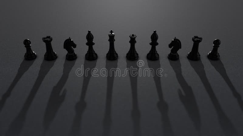 Shot of Black Chess Pieces with Dramatic Light Moving and Creating ...