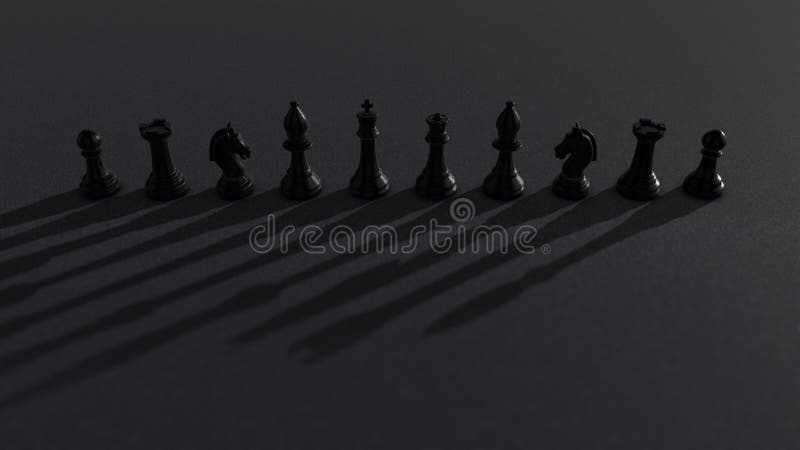 Shot of Black Chess Pieces with Dramatic Light Moving and Creating ...