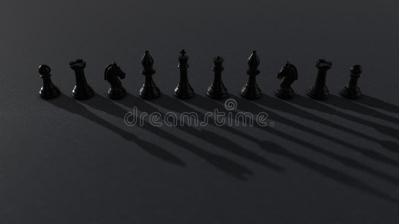 Shot of Black Chess Pieces with Dramatic Light Moving and Creating ...