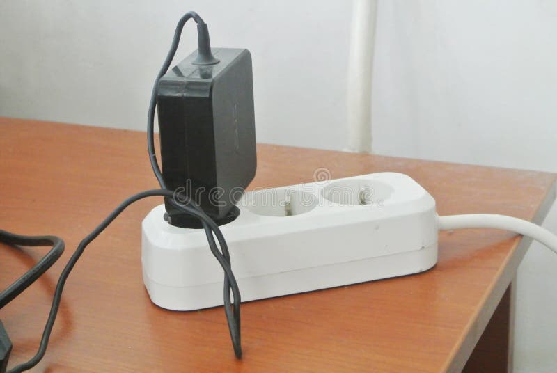 Black Laptop Adapter in White Cable Socket Stock Image - Image of ...