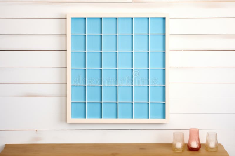 Shot of Blue Square Grid on a Light Wooden Surface Stock Illustration ...