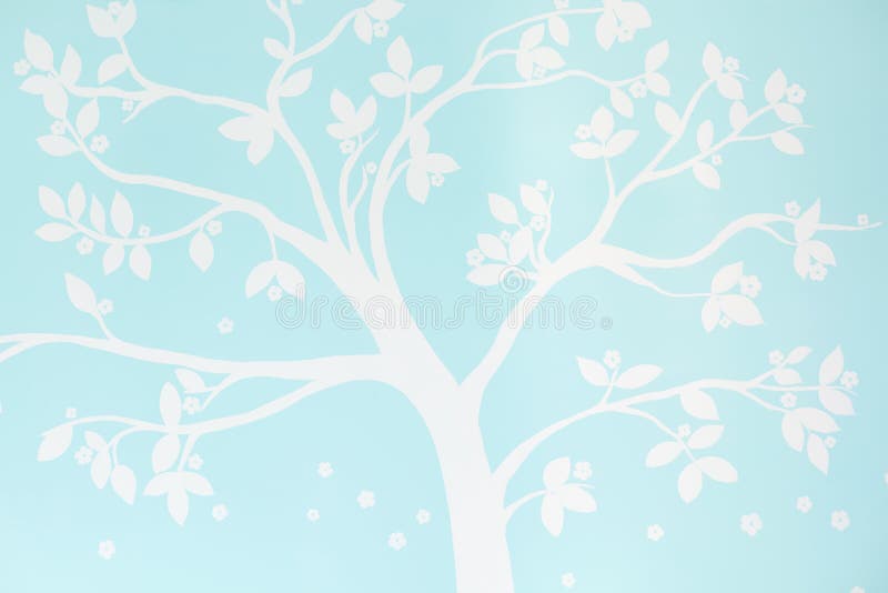 Shot of Blue Wallpaper with White Tree Printed for Your Design or ...
