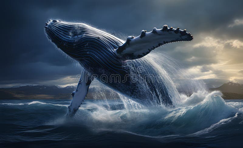 A Shot of a Blue Whale Breaching the Ocean Surface Stock Photo - Image ...