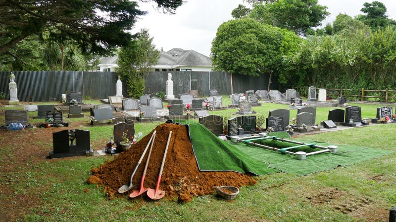Burial Ground for the Casket Coffin in a Cemetery for a Funeral Service ...