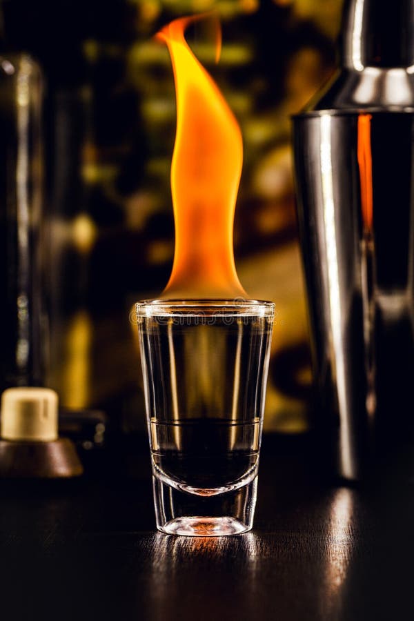 Shot of Burning Hot Drink, Shot of Alcoholic Drink with Fire, Bar ...