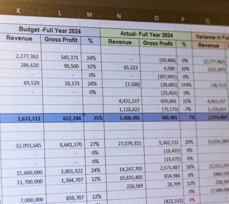 Shot of a Computer Screen Showing Excel Table with Company Budget Open ...