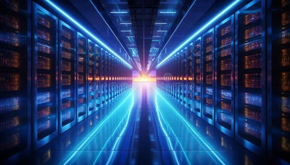 Shot of Corridor in Working Data Center Filled with Rack Servers and ...