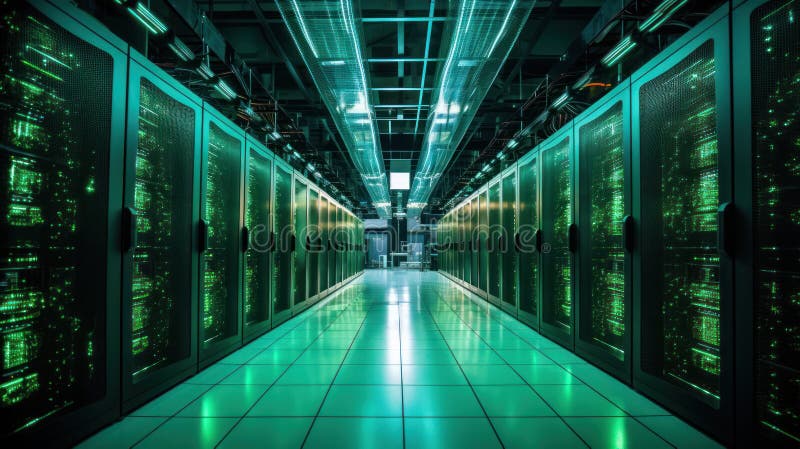 Shot of Corridor in Working Data Center Full of Rack Servers and ...