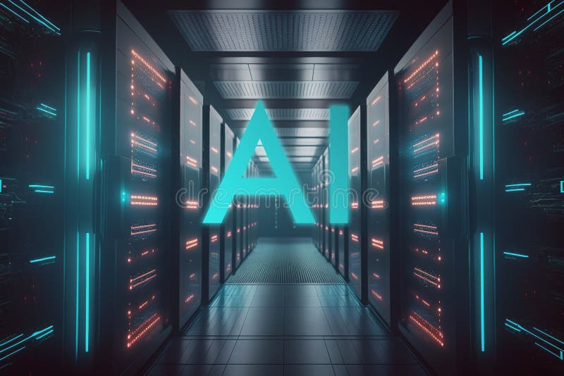 Shot of Corridor in Working Data Center Full of Rack Servers and ...