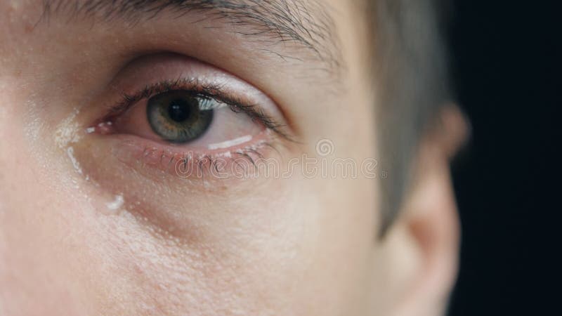 Closeup Crying Sad Man with Tears in Eye. Depressed Male in Despair Cry ...