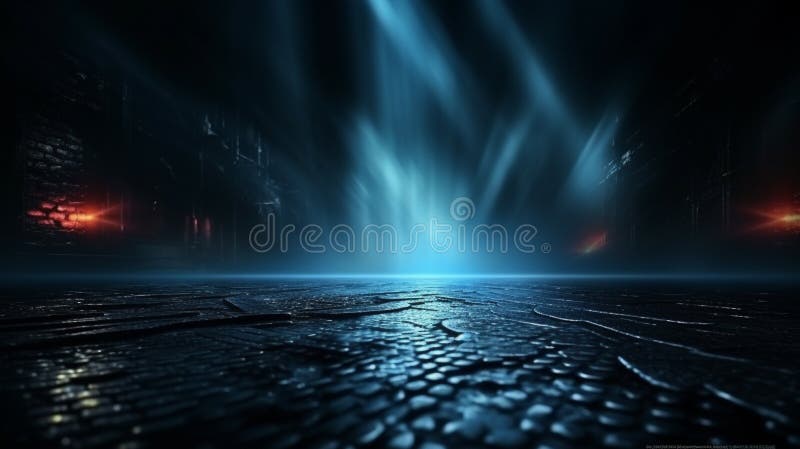 Shot of Dark Empty Space with Blue Spot Lights Generative AI Stock ...
