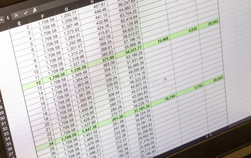 Shot of an Dark Mode Excel Sheet on Computer Screen Showing Bank Loan ...