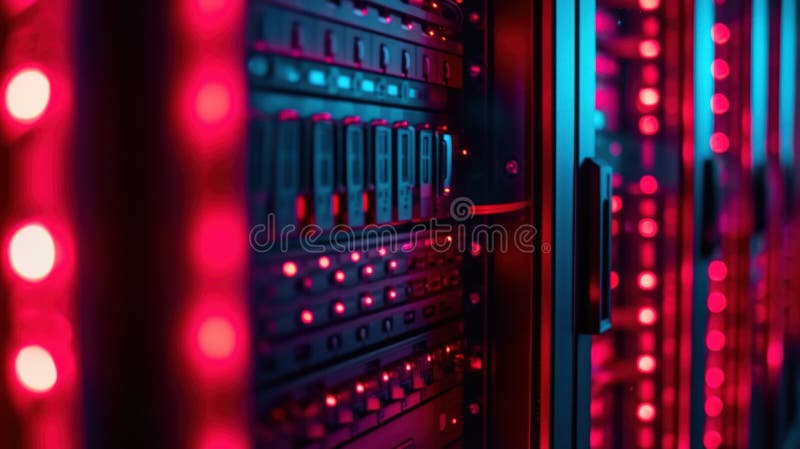 Shot of Data Center with Multiple Rows of Fully Operational Server ...