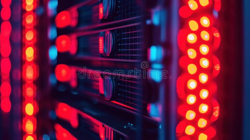 Shot of Data Center with Multiple Rows of Fully Operational Server ...