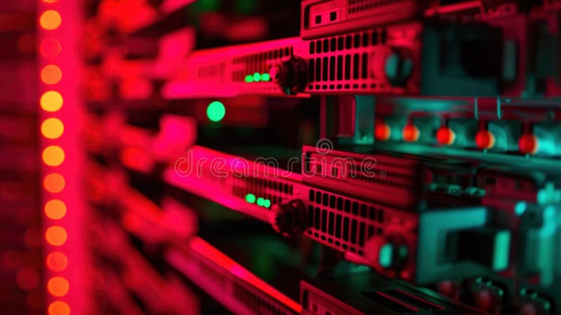 Shot of Data Center with Multiple Rows of Fully Operational Server ...