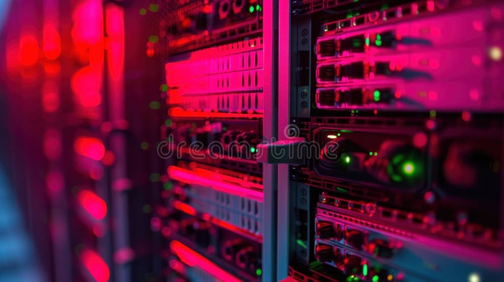 Shot of Data Center with Multiple Rows of Fully Operational Server ...