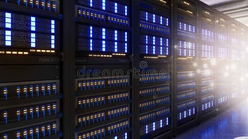 Shot of Modern Data Center with Multiple Rows of Fully Operational ...