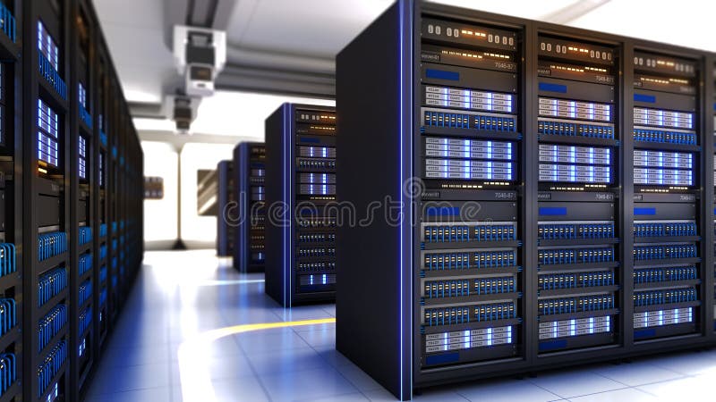 Shot of Modern Data Center with Multiple Rows of Fully Operational ...
