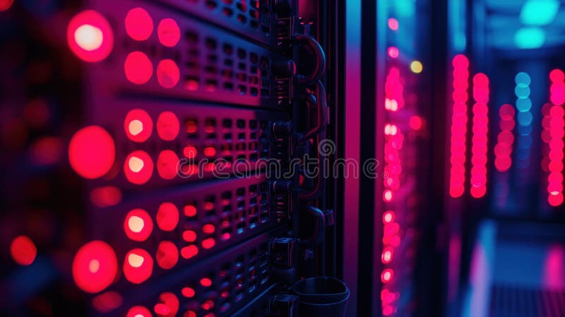 Shot of Data Center with Multiple Rows of Fully Operational Server ...
