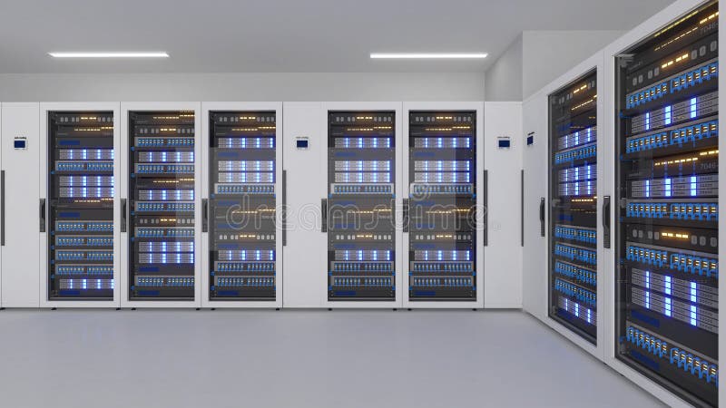 Shot of Modern Data Center with Multiple Rows of Fully Operational ...