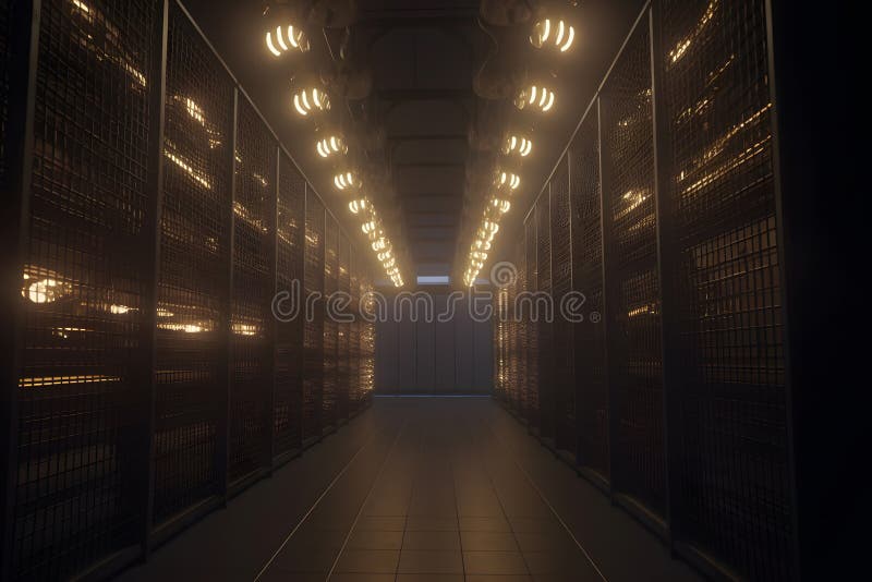 Shot of Data Center with Multiple Rows of Fully Operational Server ... Shot of Data Center with Multiple Rows of Fully Operational Server ...