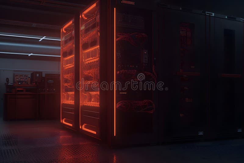 Shot of Data Center with Multiple Rows of Fully Operational Server ... Shot of Data Center with Multiple Rows of Fully Operational Server ...